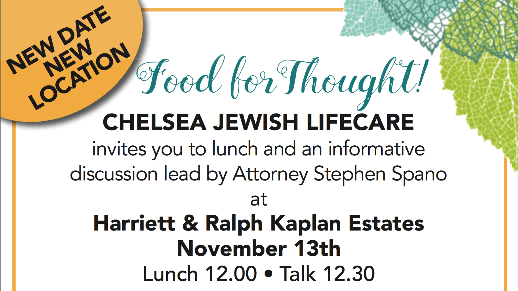 Food For Thought w/ Steve Shapo (November 13th) - Chelsea Jewish Lifecare