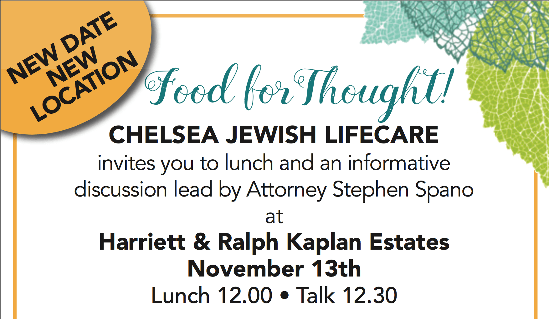 Food For Thought w/ Steve Shapo (November 13th) - Chelsea Jewish Lifecare